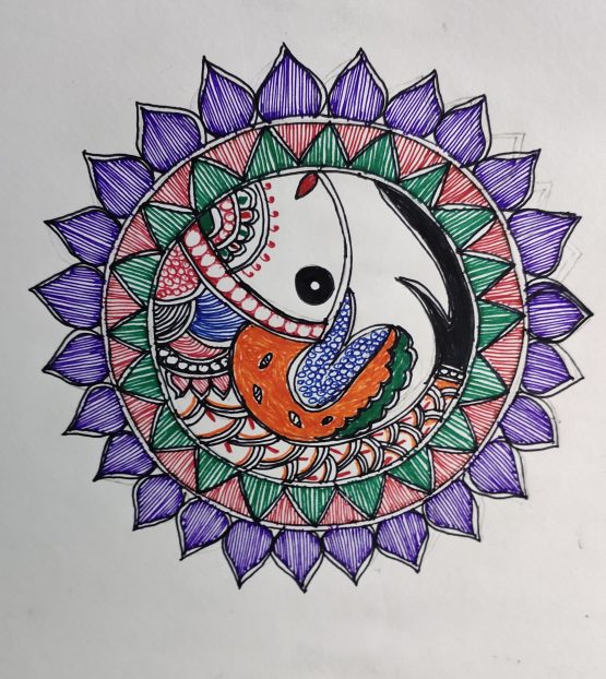 Madhubani Painting Fish in Circle Design - Madhubani Art Gallery